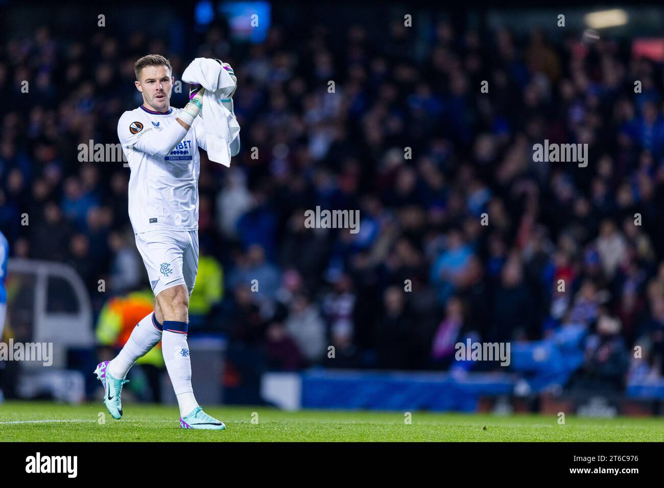 Glasgow, Scotland. 09 November 2023. Jack Butland (1 - Rangers) makes ...