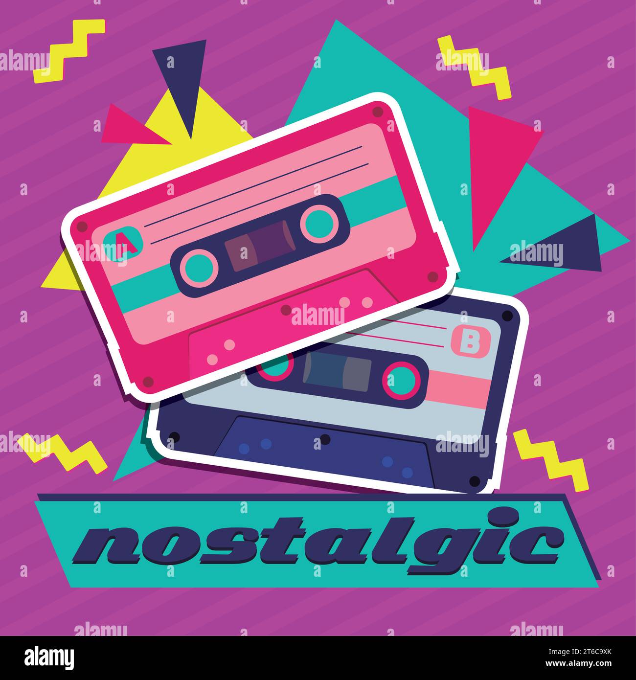 Retro and nostalgic background with pair of cassettes Vector Stock ...