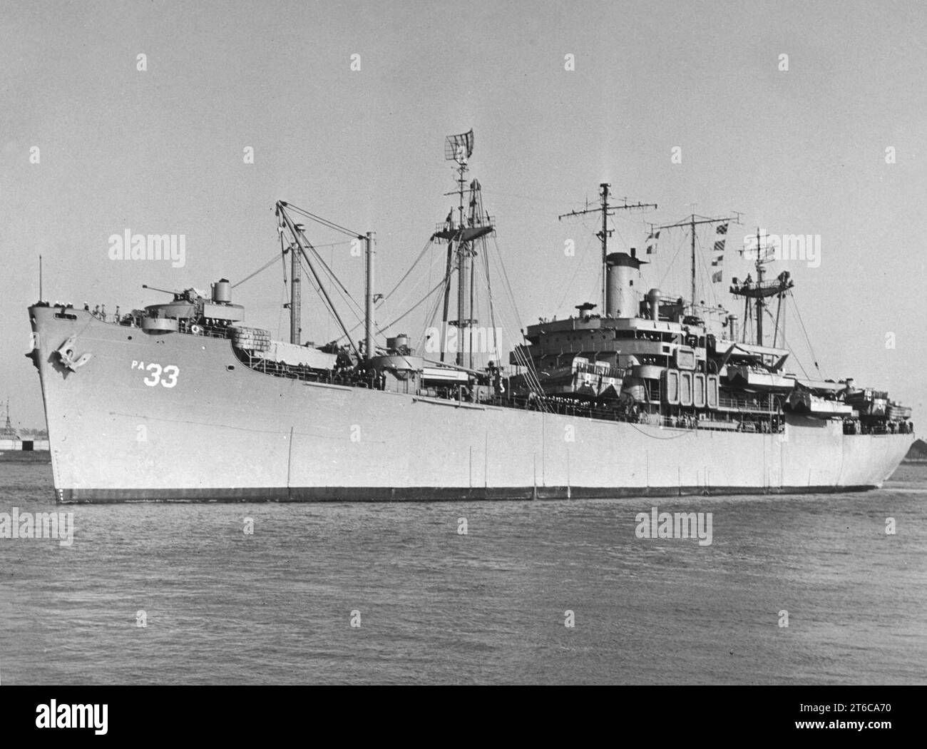 USS Bayfield (APA-33) at Charleston, South Carolina (USA), on 4 January ...