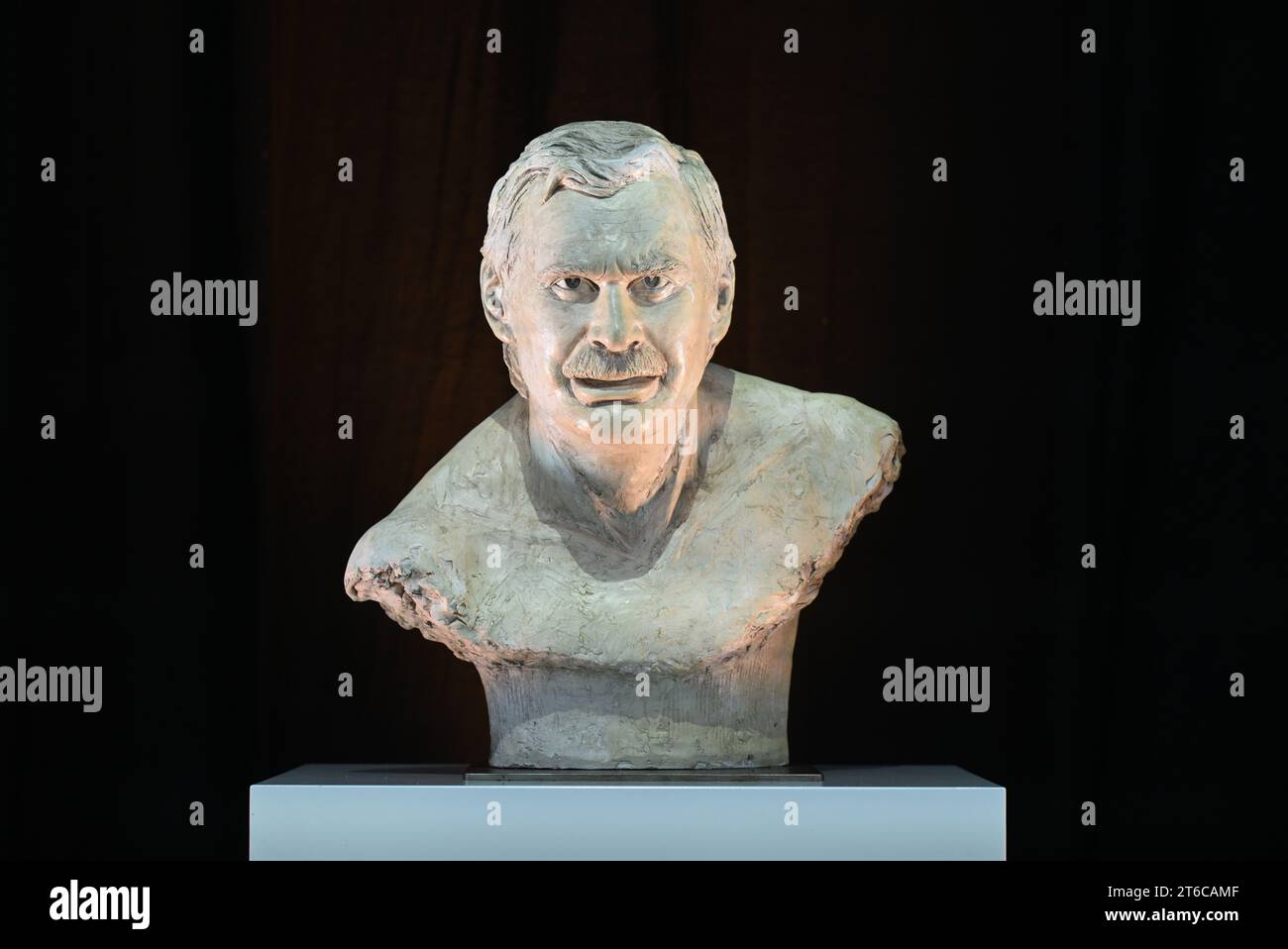 Melbourne, Australia. 10th Nov, 2023. A bust of Ron Barassi is seen ...