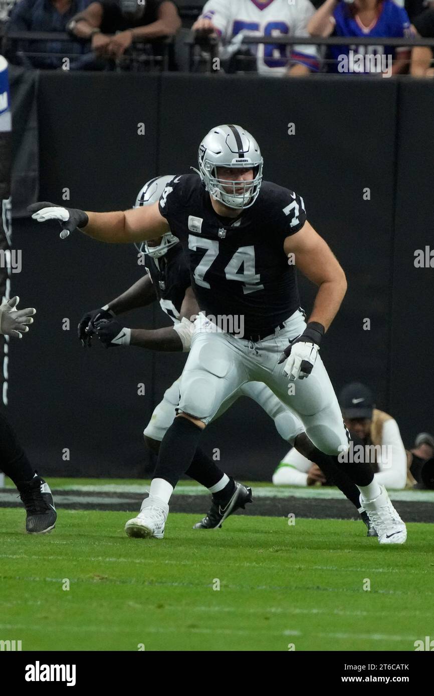 Las Vegas Raiders offensive tackle Kolton Miller (74) during the first ...