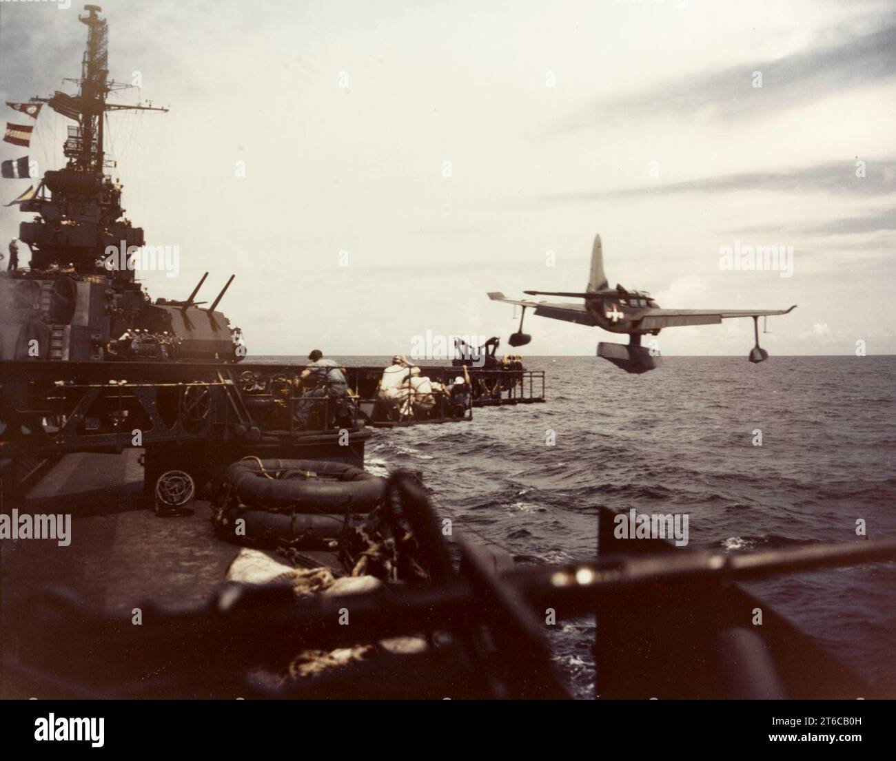 USS Biloxi (CL-80) catapults a Curtiss SO3C Seamew in 1943 Stock Photo ...