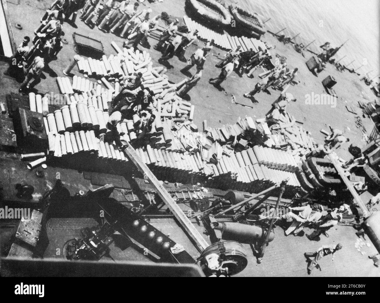 USS Biloxi (CL-80) receives ammunition off Okinawa in 1945 Stock Photo ...