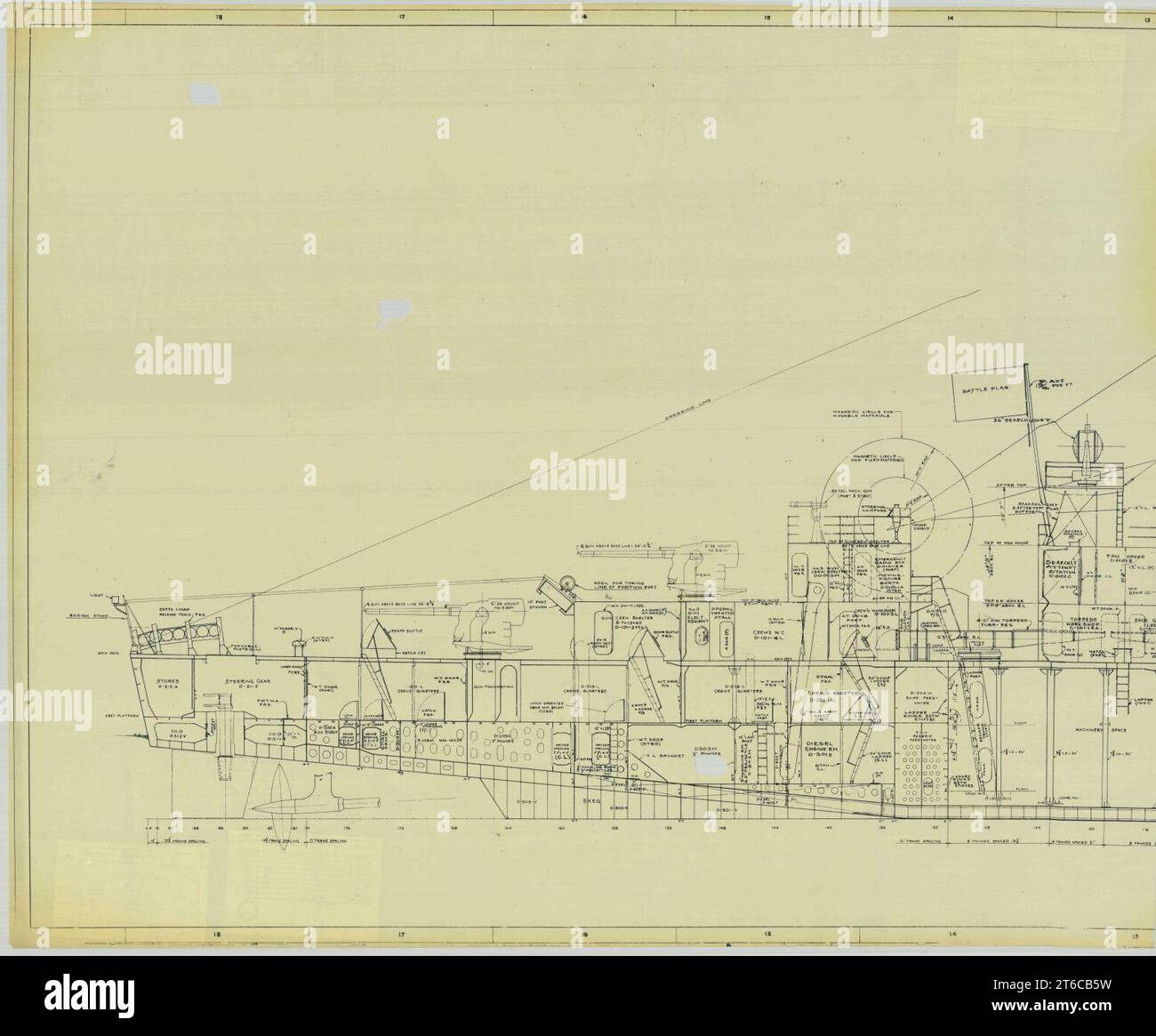USS Blue (DD-387)- Inboard Profile - Compartment & Access Stock Photo ...