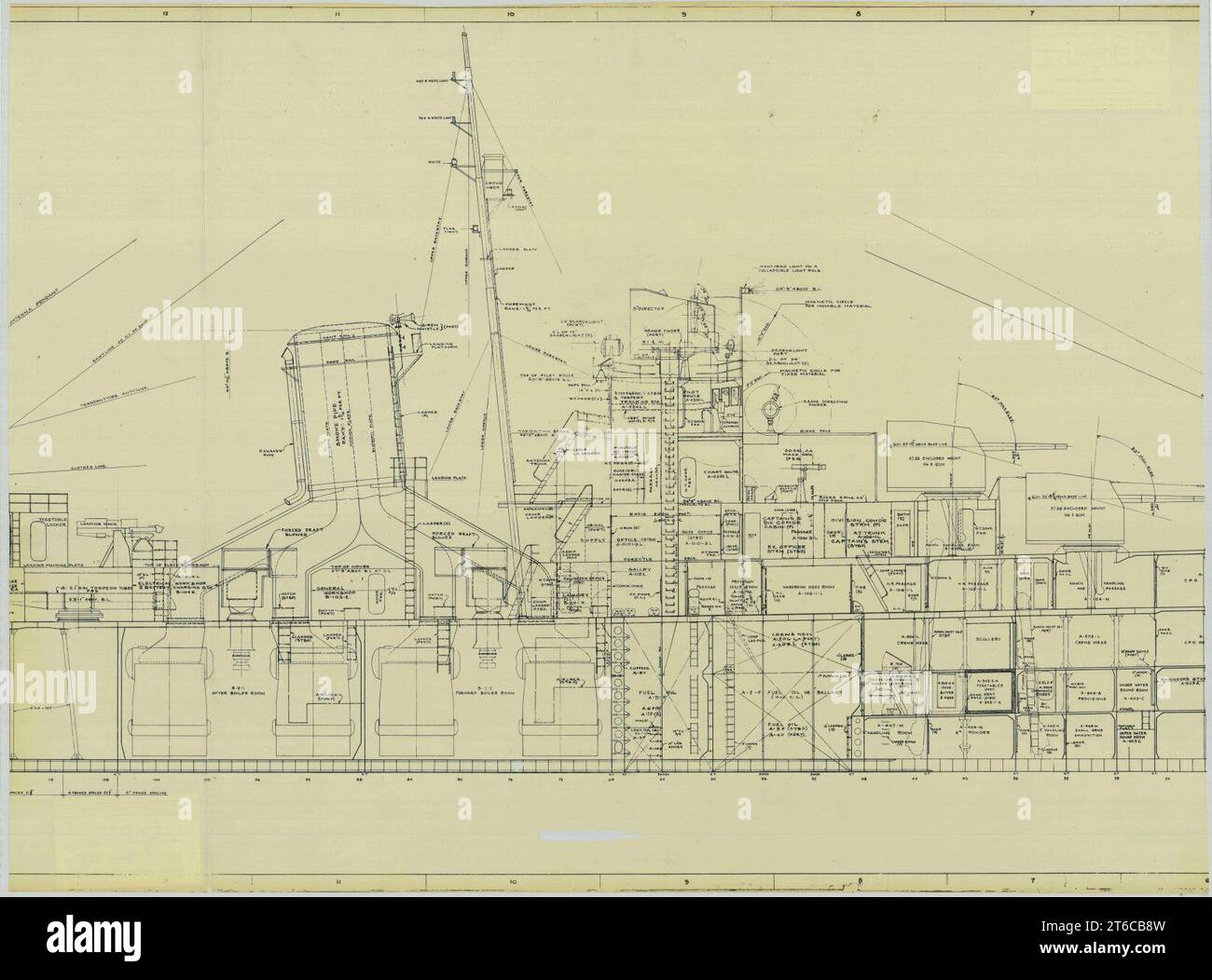 USS Blue (DD-387)- Inboard Profile - Compartment & Access Stock Photo ...