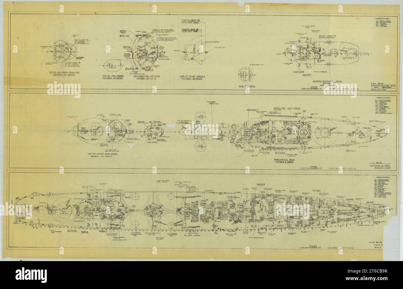 USS Blue (DD-387)- Superstructure Deck and Bridges, Forecastle Deck ...