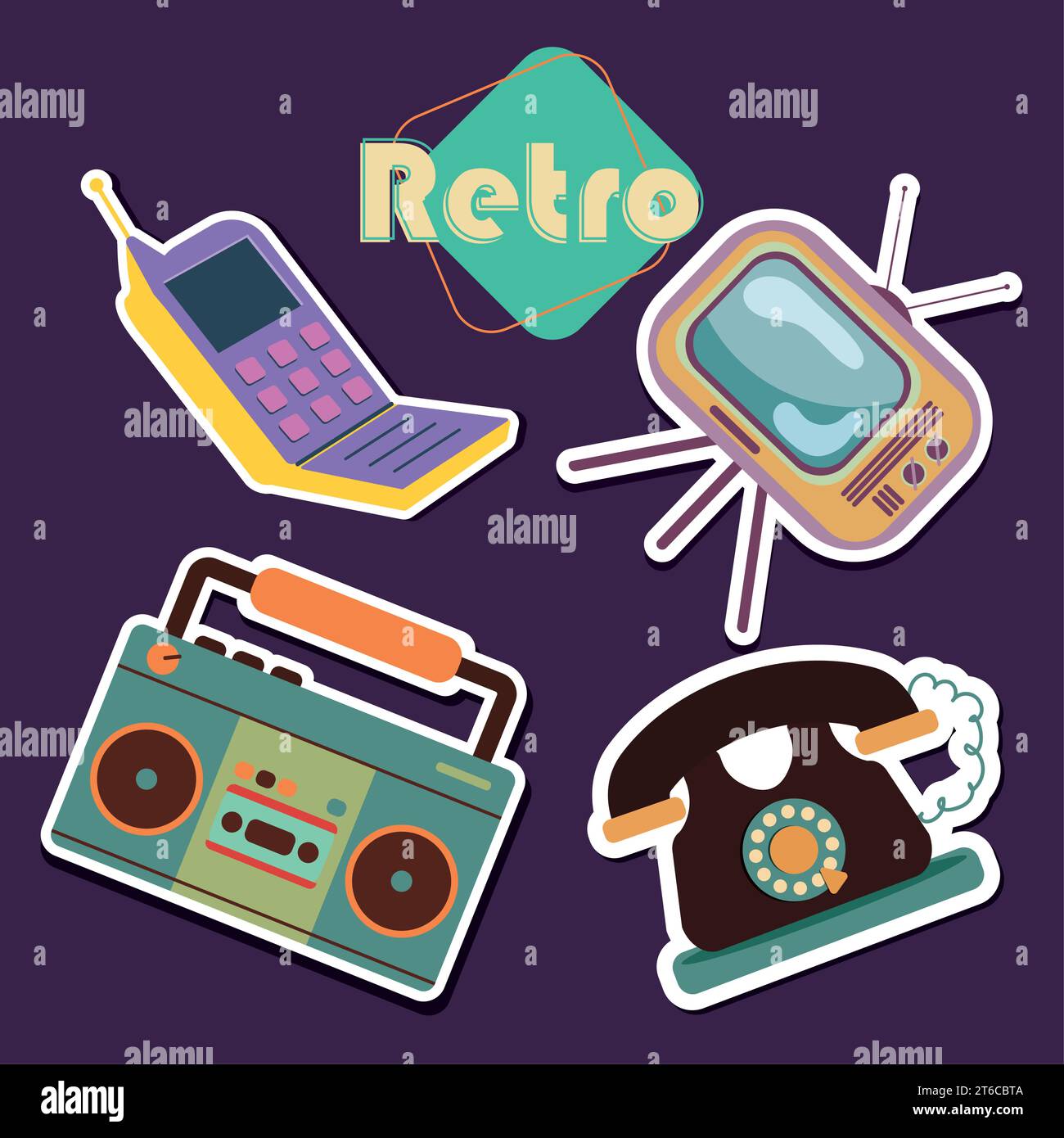 Retro and nostalgic background with old devices Vector Stock Vector ...