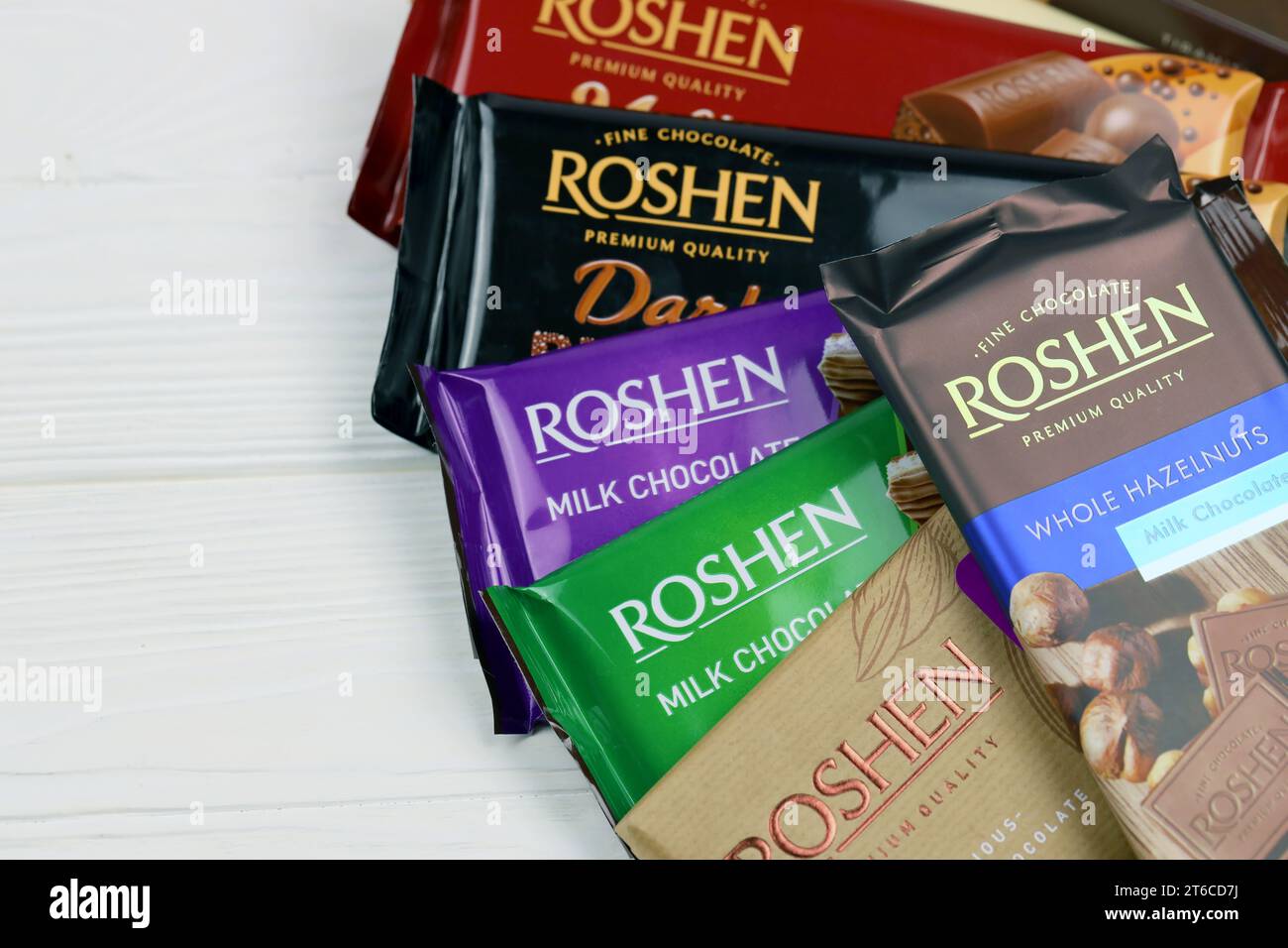 KHARKIV, UKRAINE - JANUARY 2, 2021 Roshen chocolate production. Roshen Confectionery Corporation ...