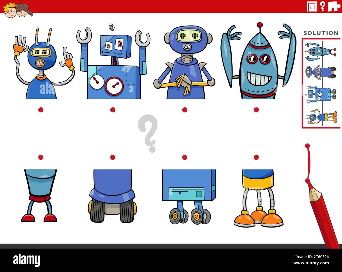 Cartoon illustration of educational activity of matching halves of ...