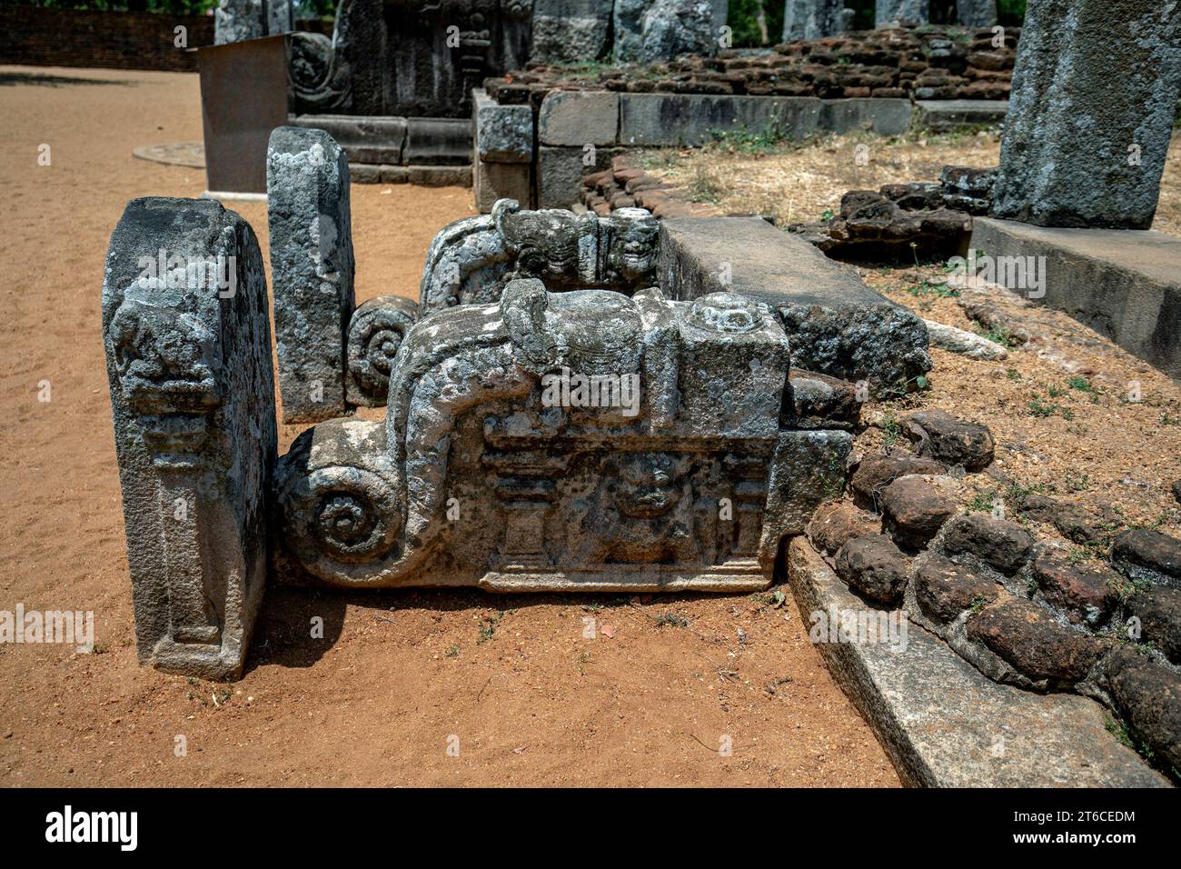 The stone carved balustrade and guard stone at the entrance stairway of ...