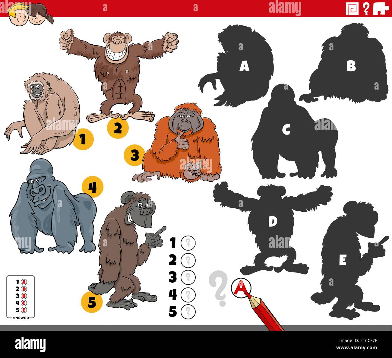 Cartoon illustration of finding the right shadows to the pictures ...