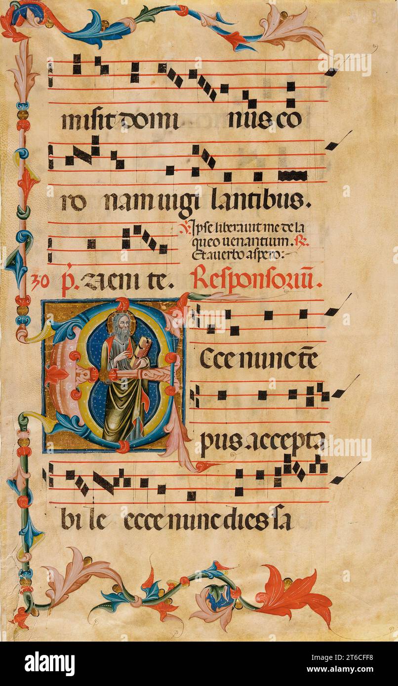 Leaf from an Antiphonary with the Initials E and S. Paul, 14th century ...