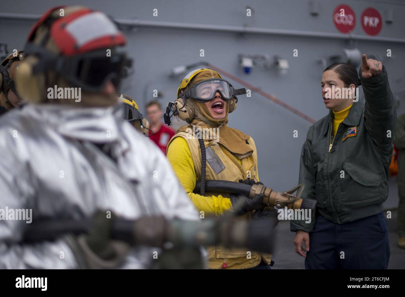 USS Bonhomme Richard conducts a simulated aircraft fire on the flight ...