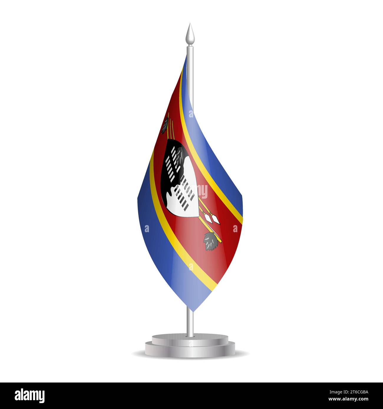 Eswatini flag - 3D mini flag hanging on desktop flagpole. Usable for ...