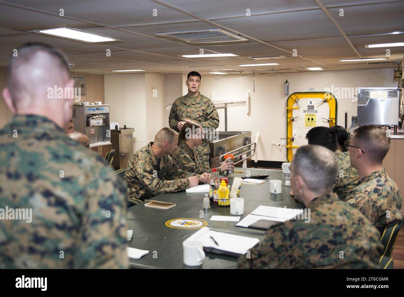 USS Bonhomme Richard, 31st MEU CO addresses Marines 150311 Stock Photo ...