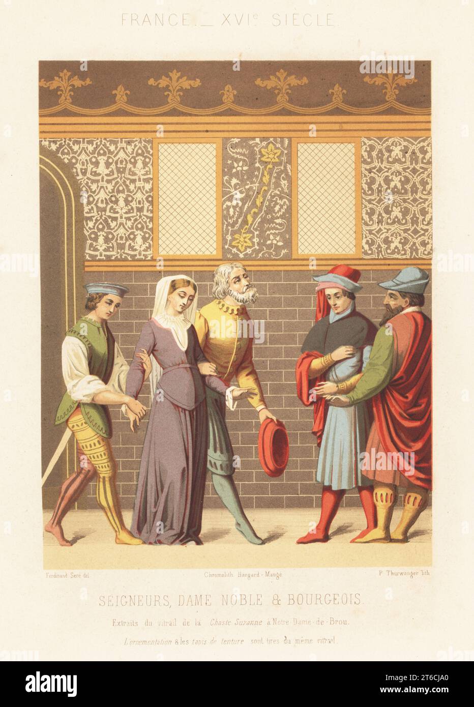 Costumes of a lady, lords and bourgeois, France, 16th century. Suzanne ...