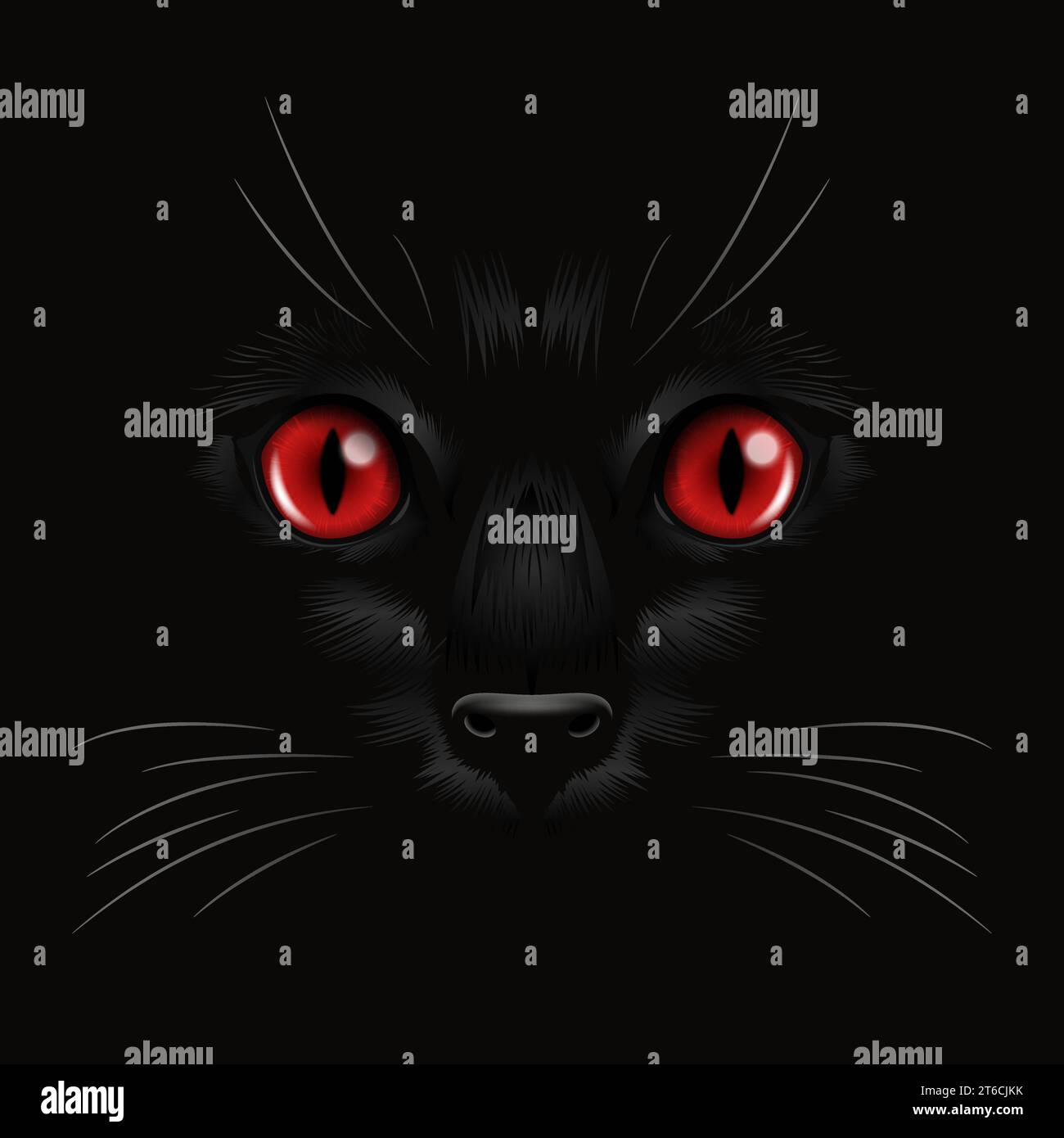 Vector 3d Realistic Red Cats Eye of a Black Cat in the Dark, at Night ...
