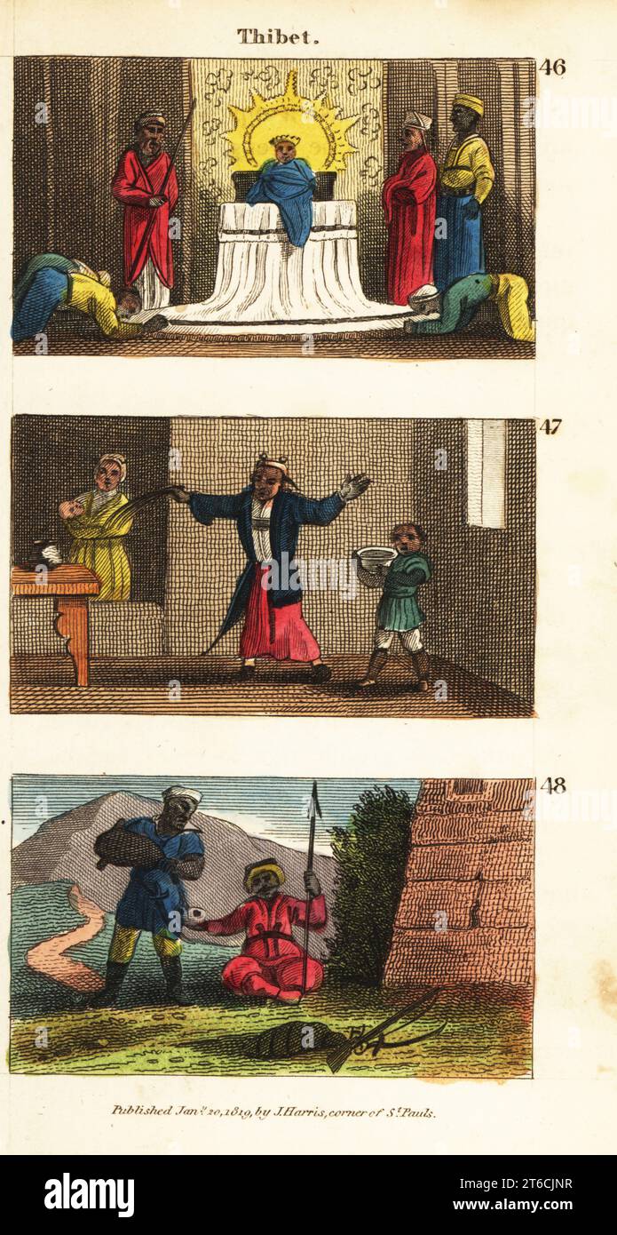 Historical views of Tibet. The Grand Lama with priests and worshippers ...