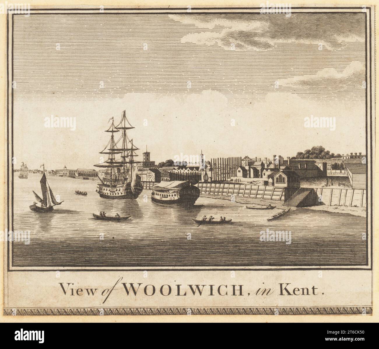 View of the Royal Naval dockyard at Woolwich, London, 1784. A three ...