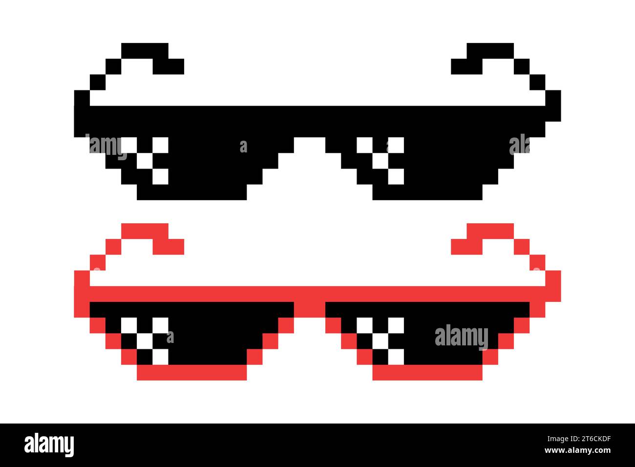 Vector Pixel Boss Glasses Icon Set in 8 bit Retro Style. Summer Meme ...