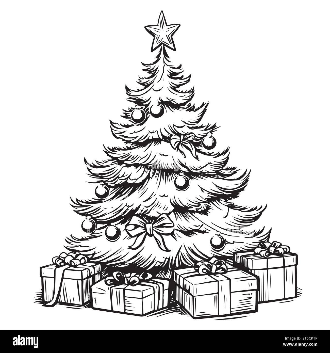 Christmas tree in Comic style, hand-drawn sketch. Symbol of Christmas ...