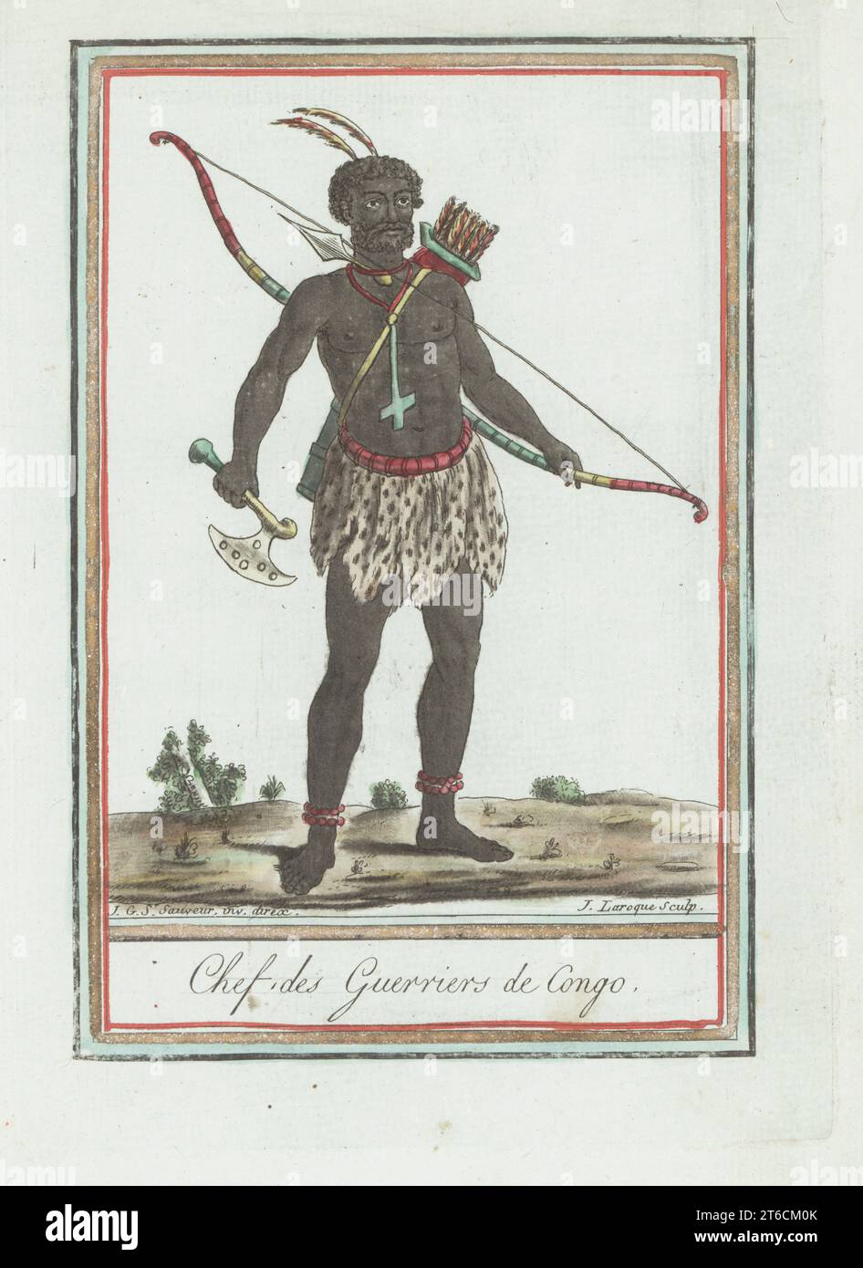 Warrior chief of the Kingdom of Congo, Africa. With feathers in his ...