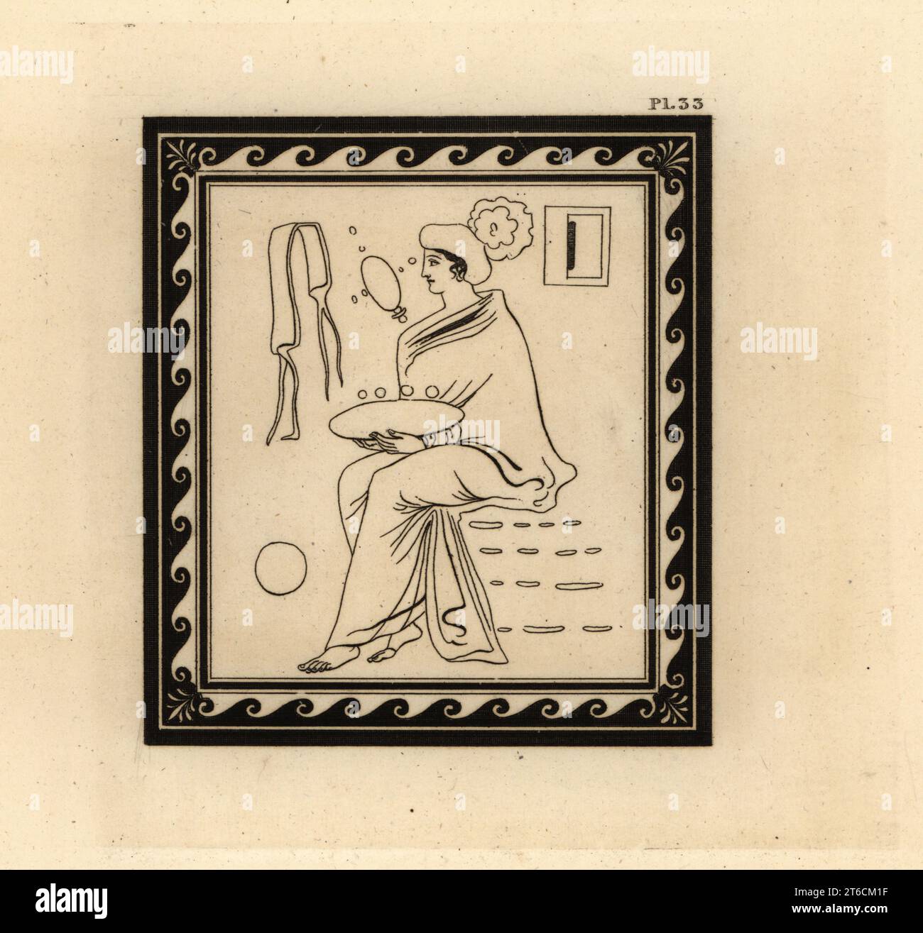 Seated woman with globe and fillet of Bacchus, Roman god of wine. A ...