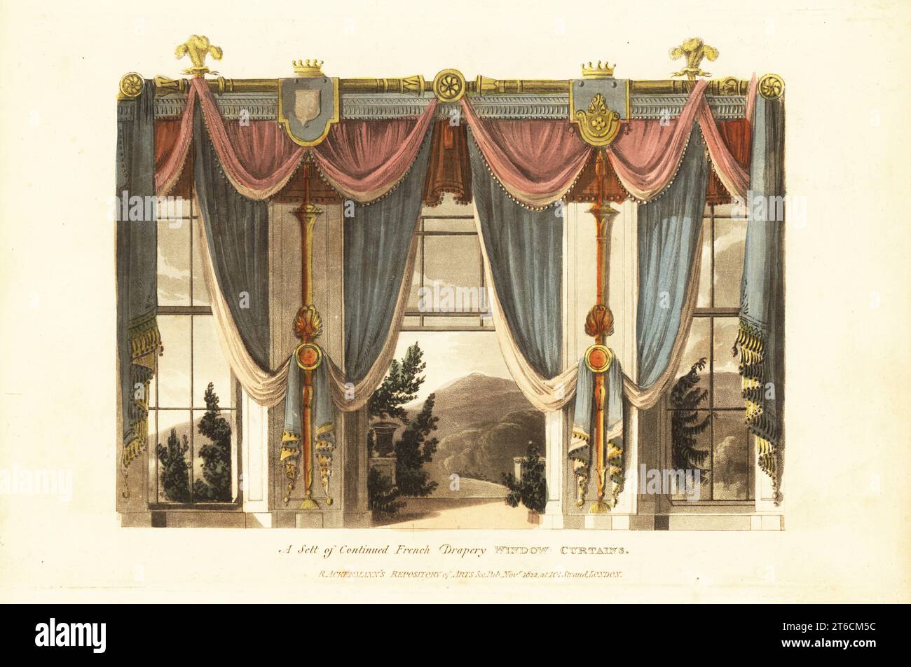 A sett of continued French drapery window curtains. Luxurious window ...