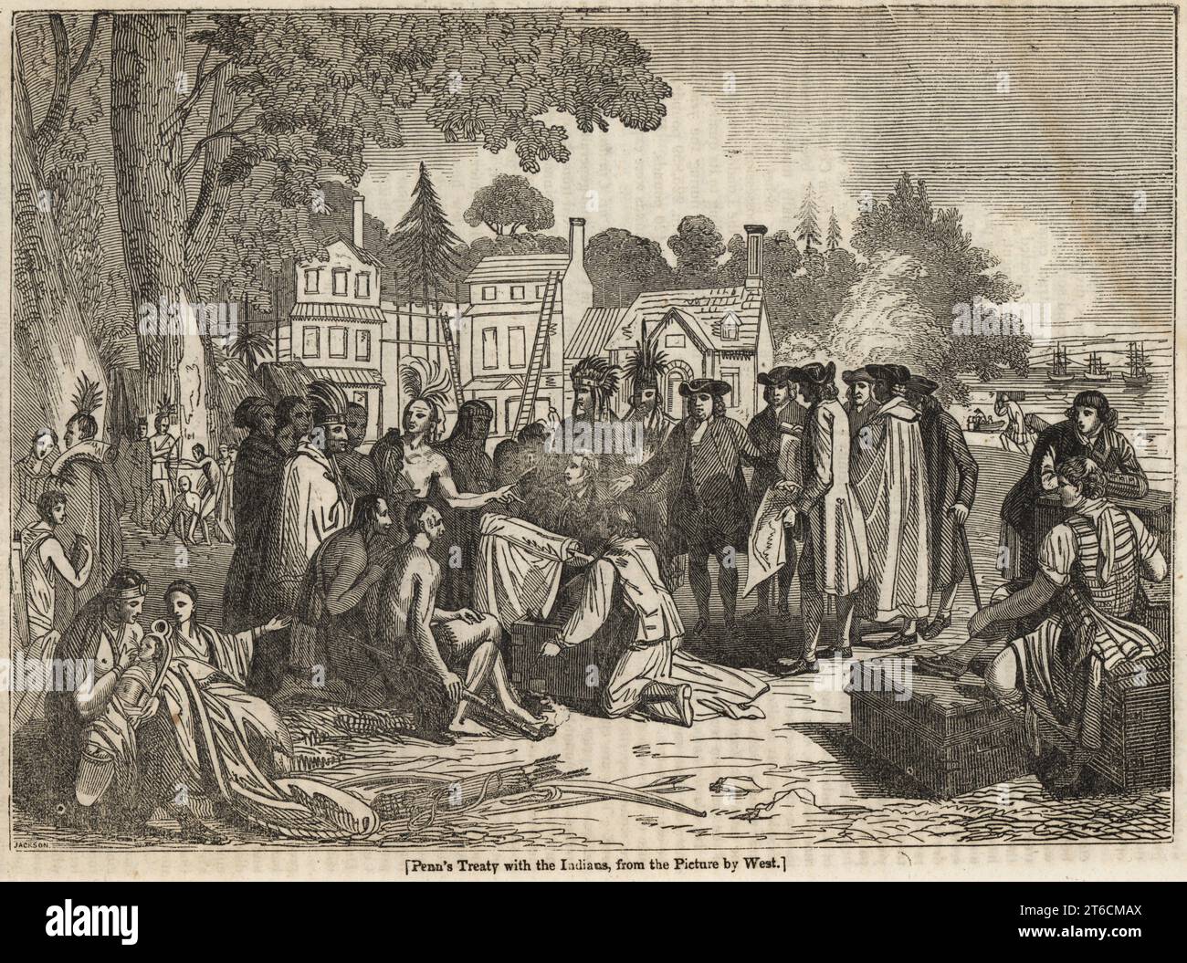 William Penn with Chief Tamanend of the Lenape Delaware Nation under an ...