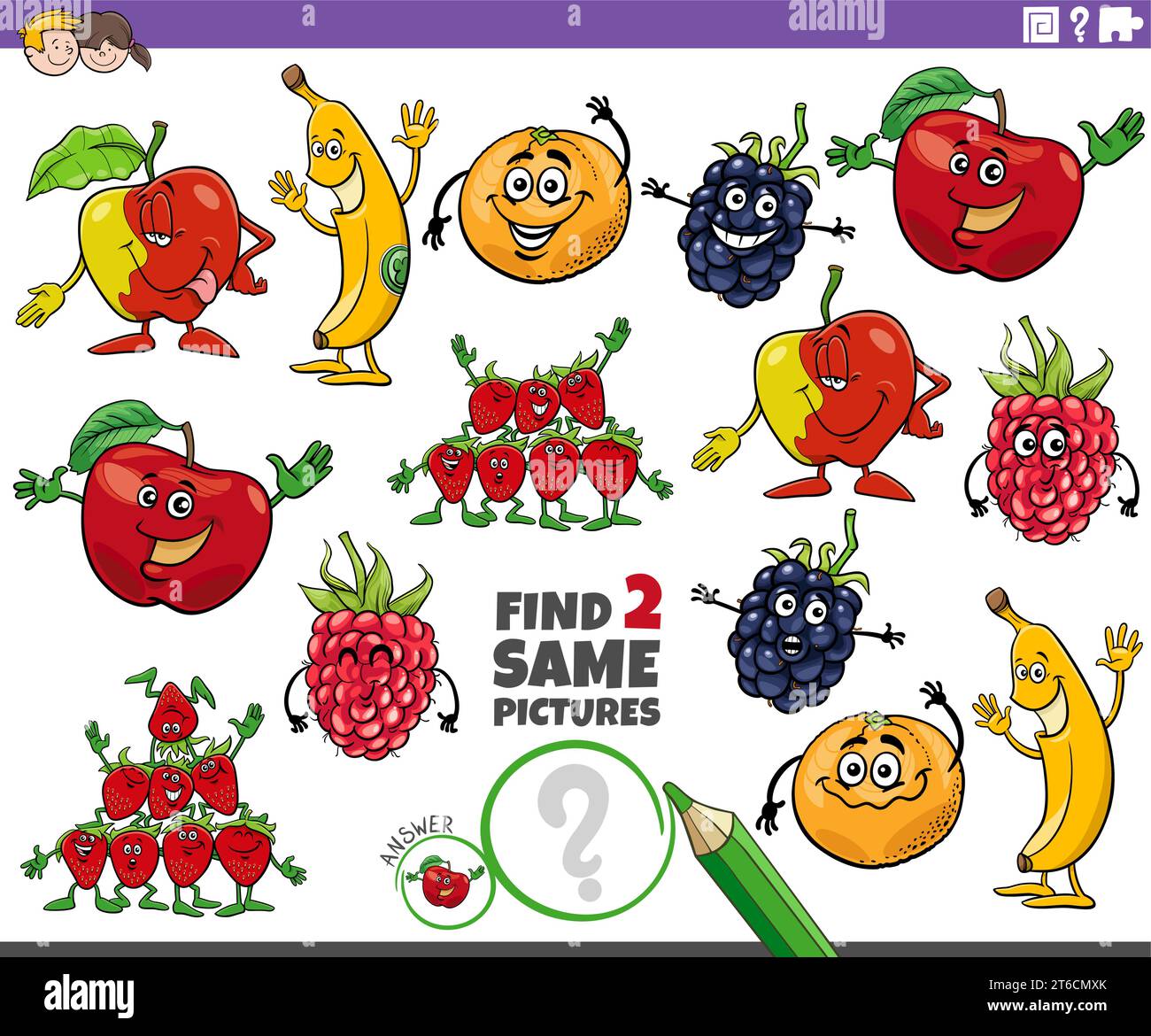 Cartoon illustration of finding two same pictures educational activity ...