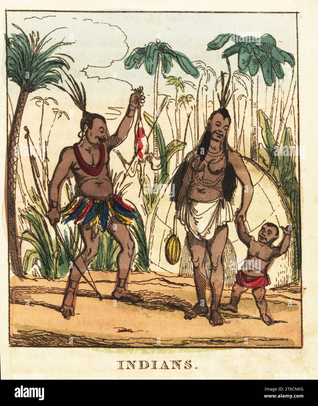 Family of Native Americans before a teepee in a jungle. A man in ...