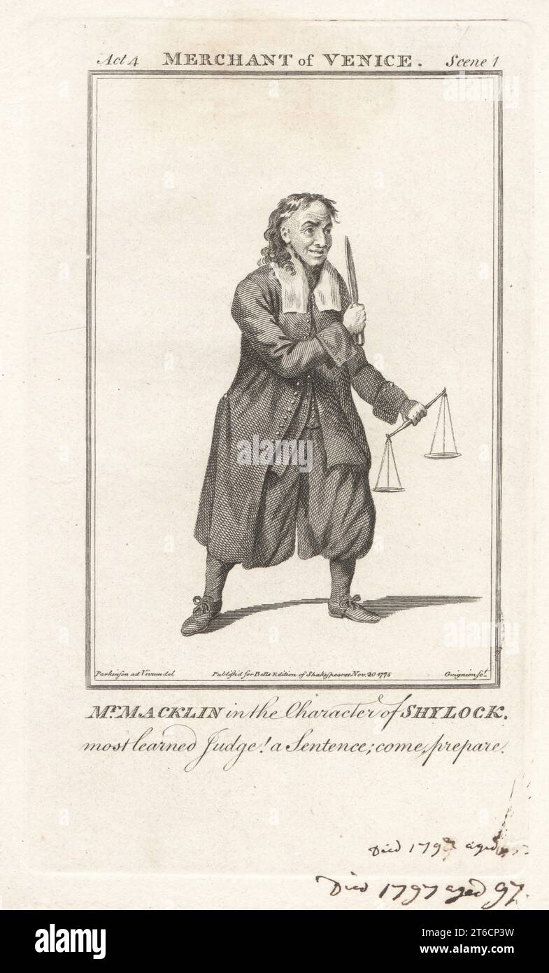 Mr Macklin in the character of Shylock in William Shakespeare's The ...