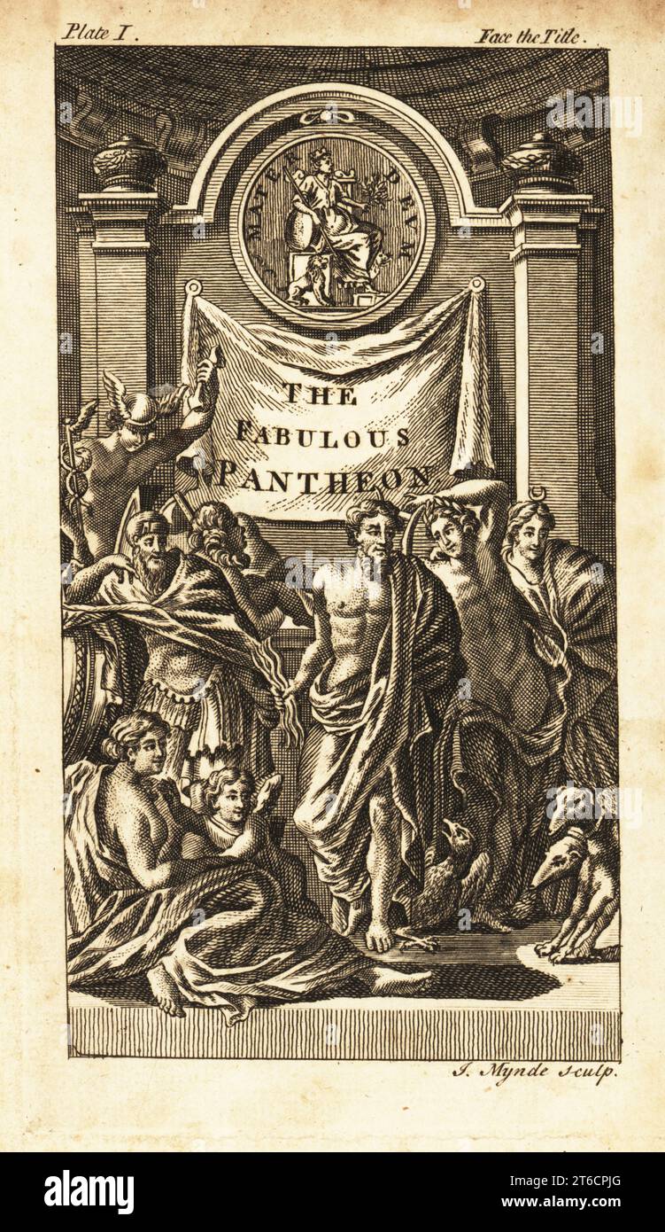 Title page with banner The Fabulous Pantheon with classical gods ...