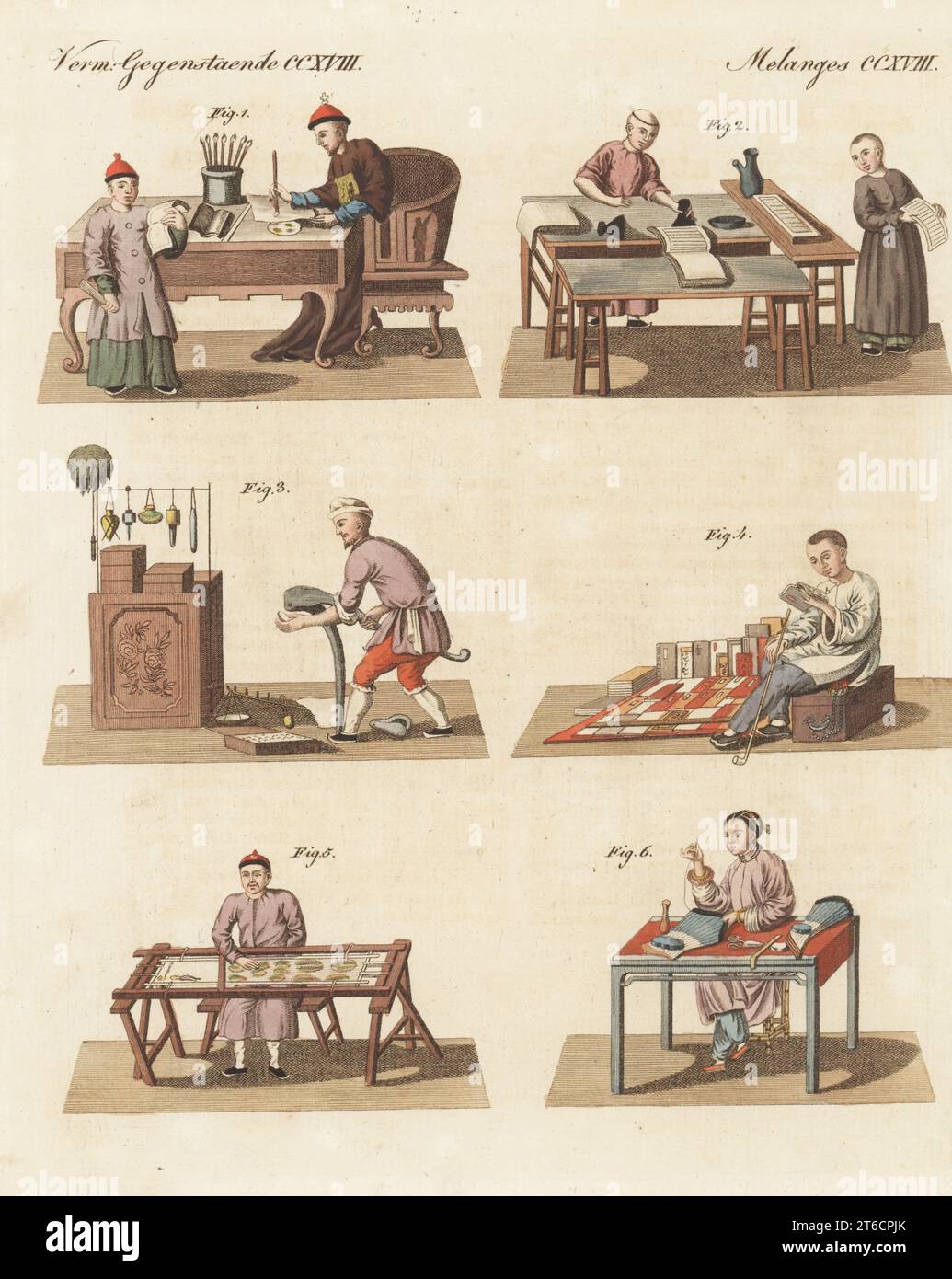 Trades of China, Qing dynasty, 1800s. Scribe writing with a brush at a ...