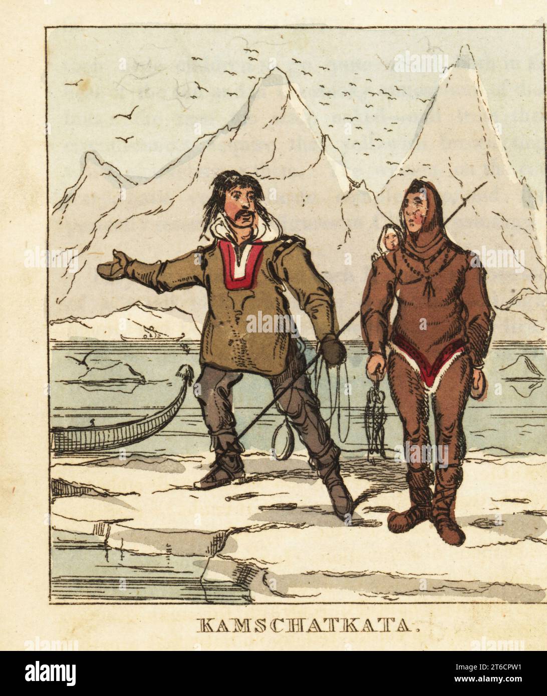 Koryak family of Kamchatka, 19th century. A man with fishing rod in an ...