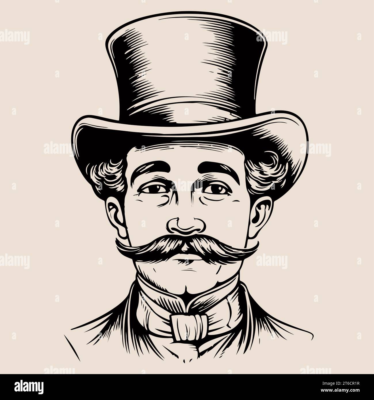 Portrait of an English gentleman with a mustache in a suit and top hat ...