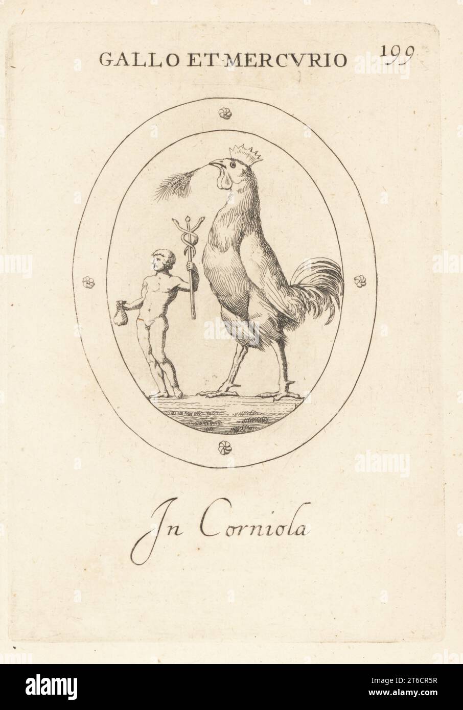 Mercury with his sacred bird, a rooster with ear of wheat. The Roman ...