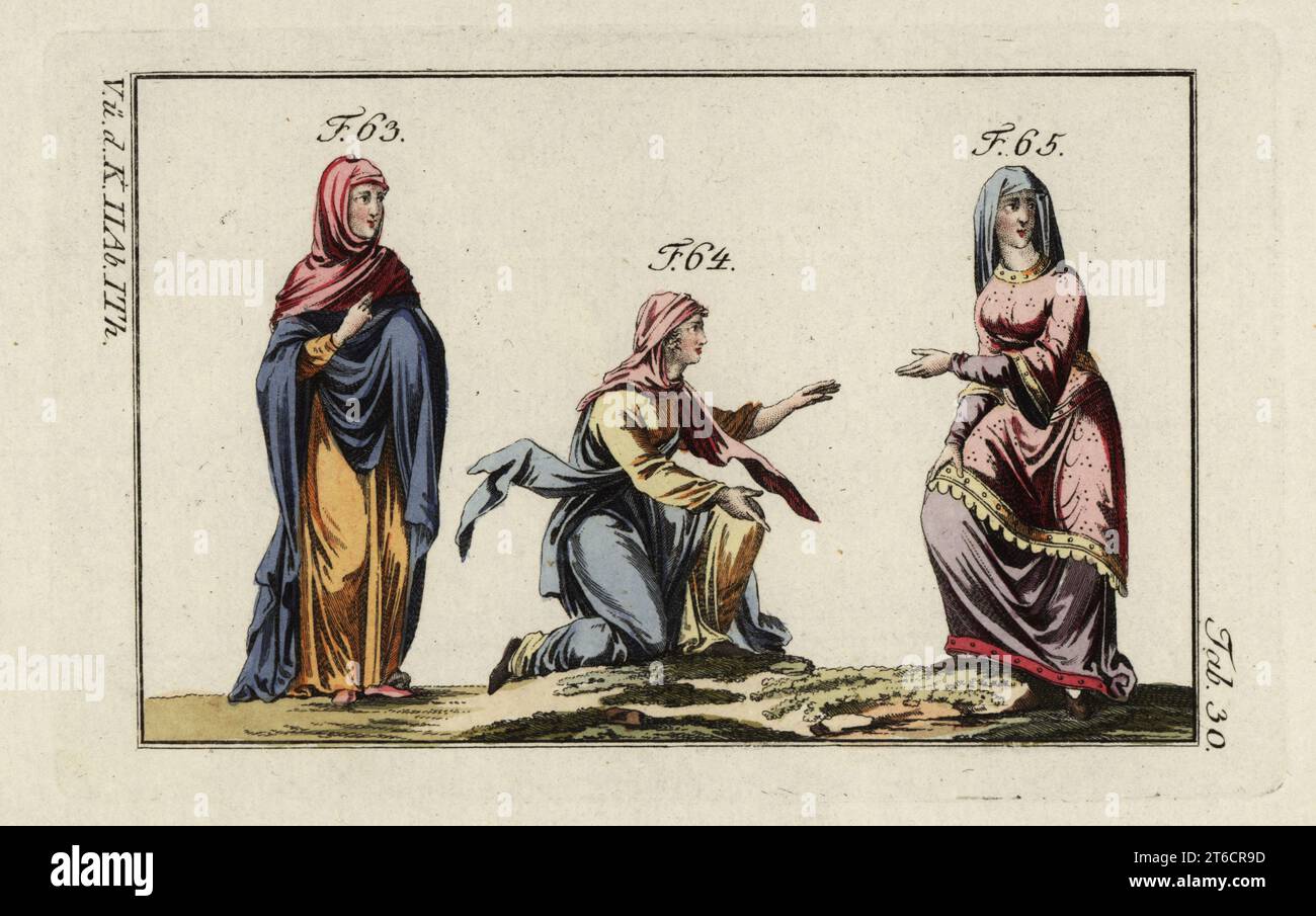 Anglo Saxon women's costumes. Woman in mantle 63, woman in mantle ...