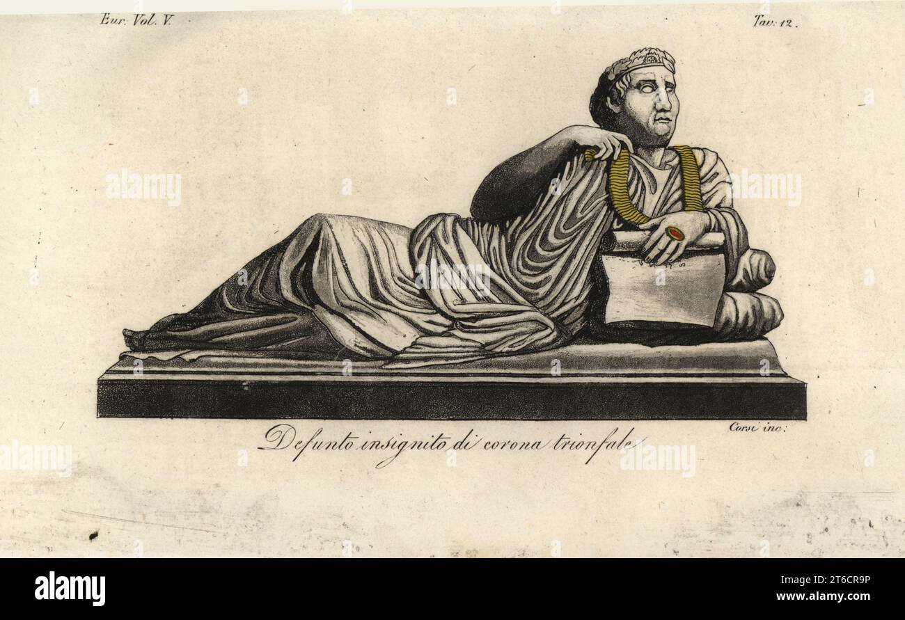 Ancient Etruscan alabaster grave effigy of a dead man wearing a ...