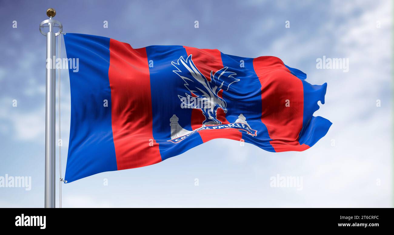 Selhurst, UK, October 2 2023: Crystal Palace football club flag waving ...