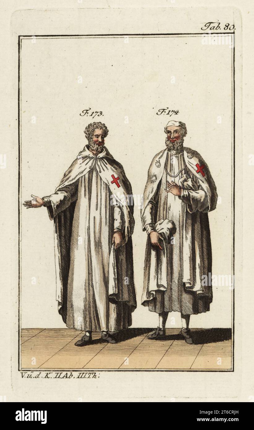 Two Knights Templar in house wear or monastery robes of cassock and ...