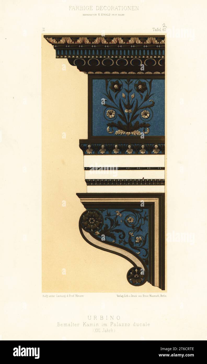 Painted fireplace in the Ducal Palace, Urbino, Italy, 16th century ...