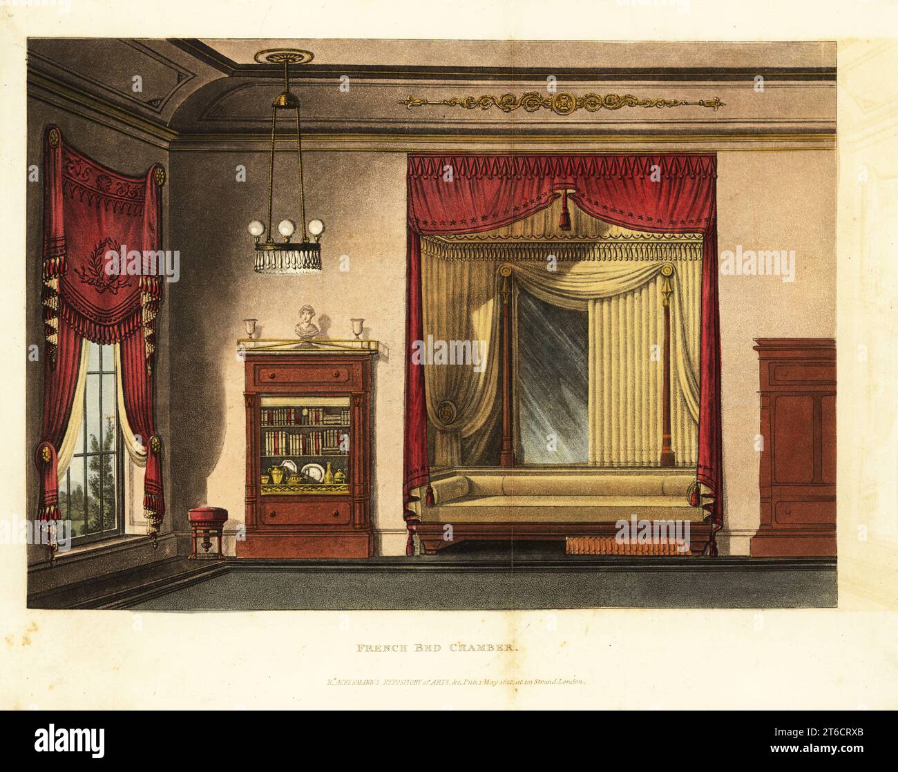 Design for a French bed chamber, 1815. With recessed bed, window ...