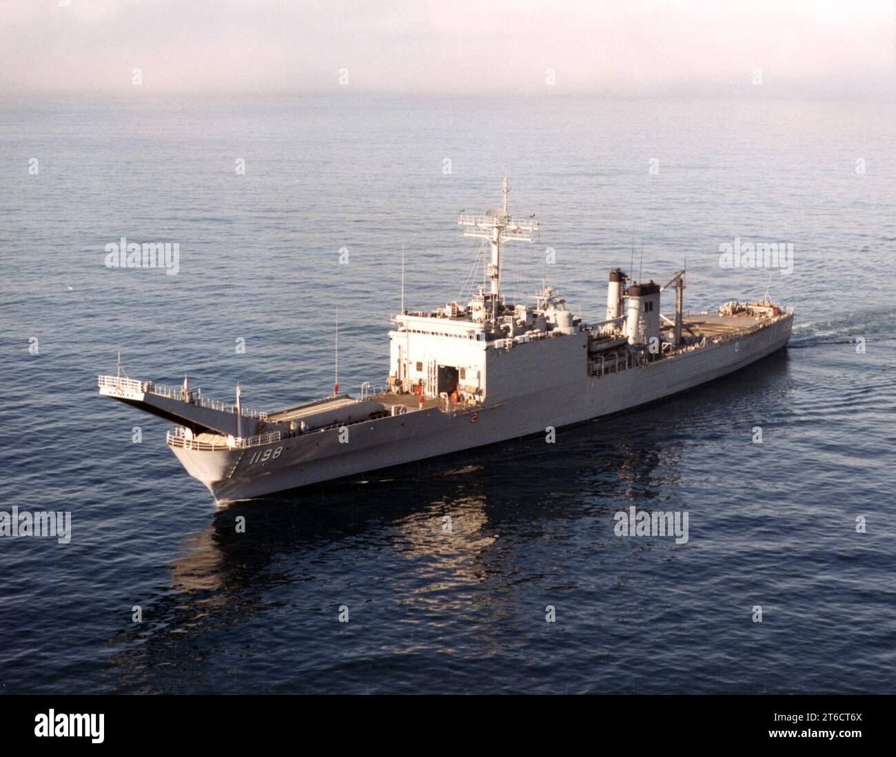 USS Bristol County (LST-1198) underway off the coast of Southern California on 13 November 1986 ...