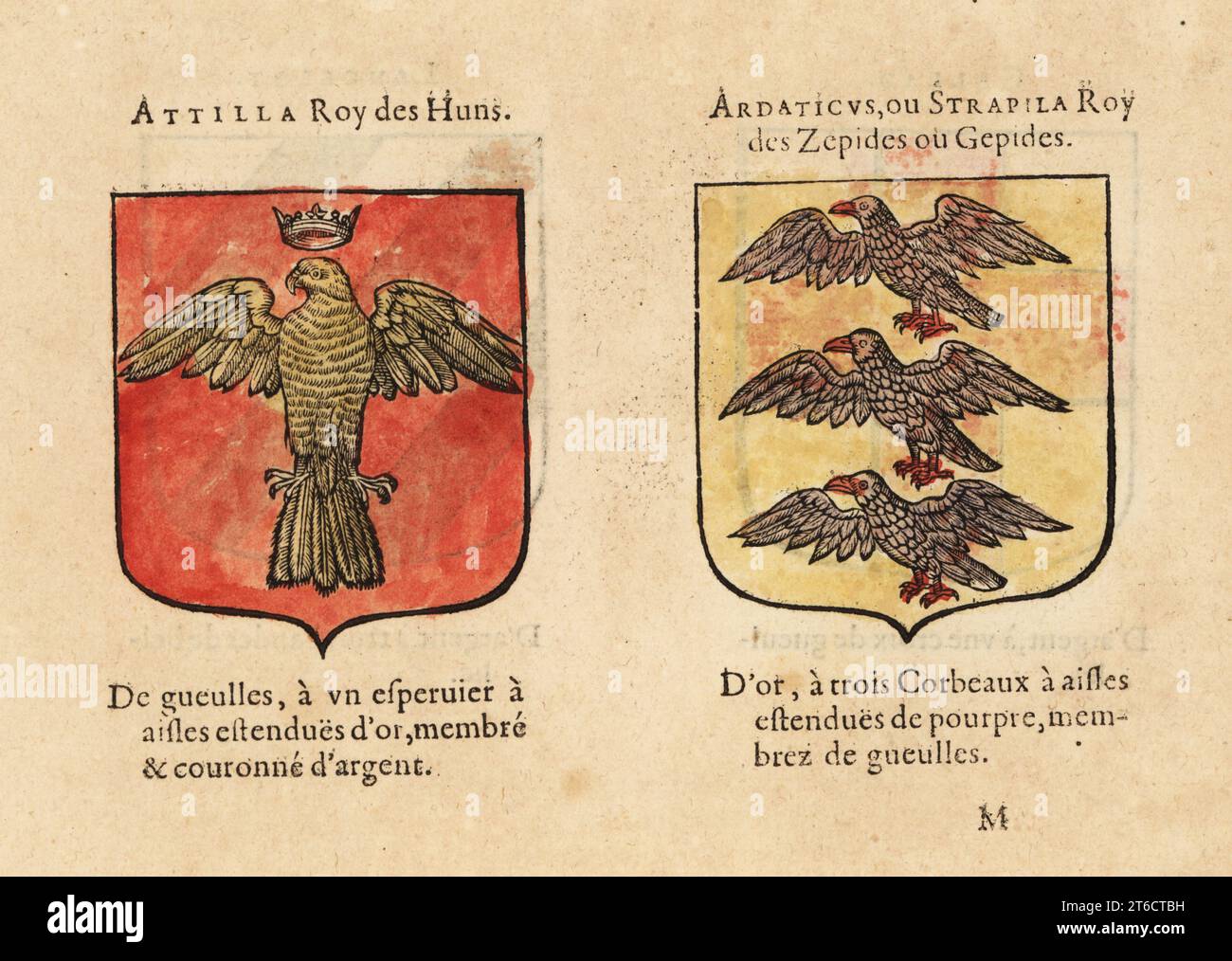 Imaginary coats of arms of Attila the Hun, with golden sparrowhawk, and ...