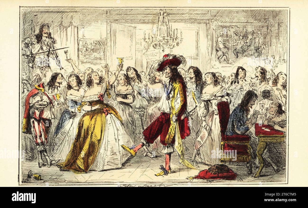 King Charles II at a dance party during the Restoration, circa 1660. A ...