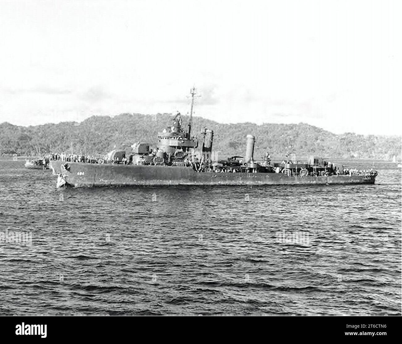 USS Buchanan (DD-484) at Tulagi on 31 July 1943, after the Battle of ...