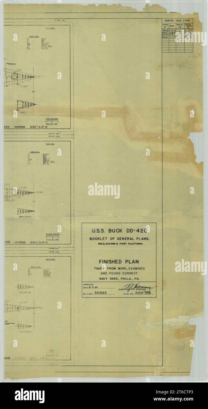 USS Buck (DD-420)- Booklet of General Plans. Hold, Second & First Platforms Stock Photo - Alamy
