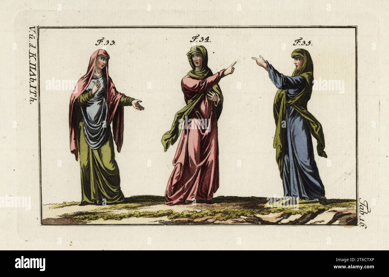 Anglo Saxon womens dress. One wearing tunic, mantle and veil 33, one in ...