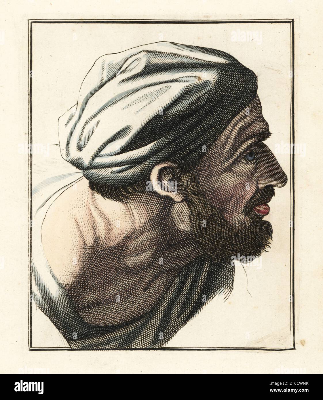 Head of a bearded man in turban in profile, from a painting by old ...